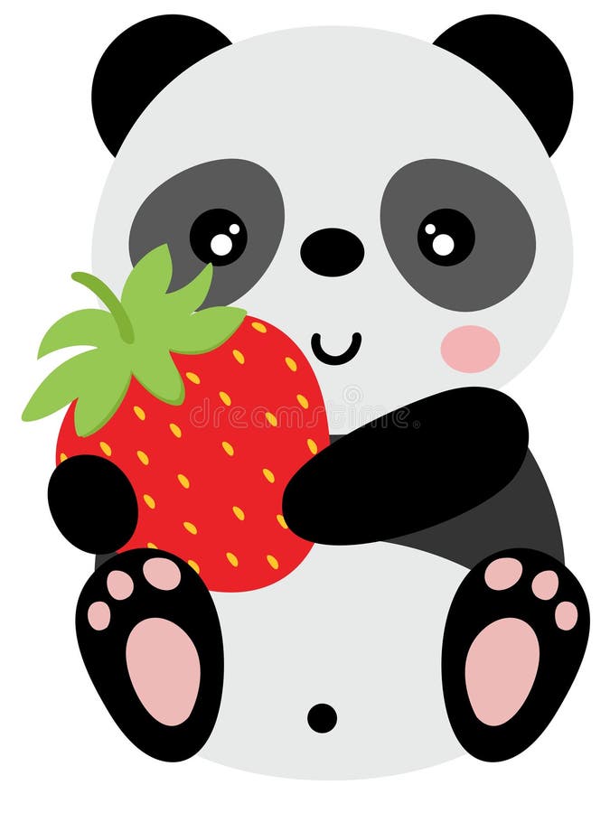 Cute Panda Holding a Red Strawberry Stock Vector - Illustration of ...