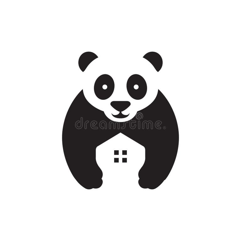 Cute Panda Panda House Mascot Flat Logo Design Vector Stock Vector ...