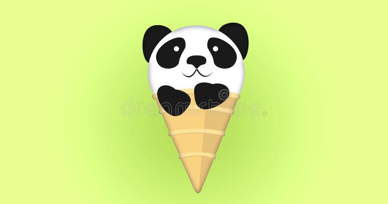 Cute Panda Ice Cream Poured with Chocolate in a Cone Stock Video ...