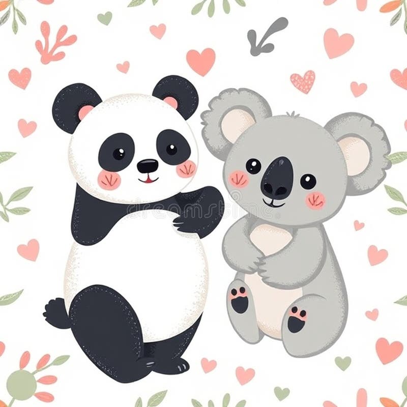 Cute Panda and Koala Seamless Pattern Stock Illustration - Illustration ...