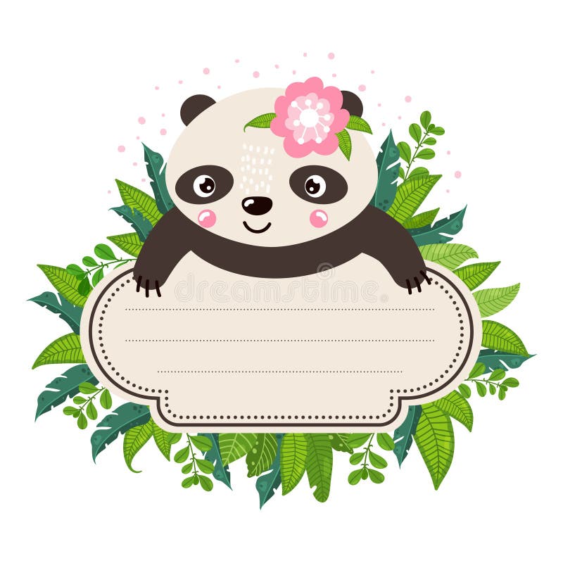 Cute Panda Label with Place for Text. Vector Illustration Stock Vector ...