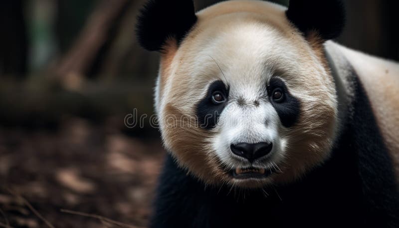 Cute Panda Looking at Camera in Bamboo Forest, Black Fur Generated by ...