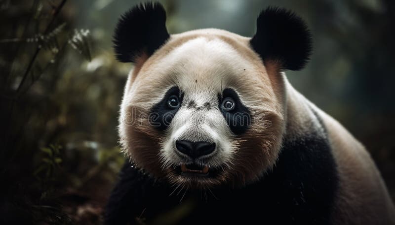 Cute Panda Looking at Camera in Forest Generative AI Stock Illustration ...