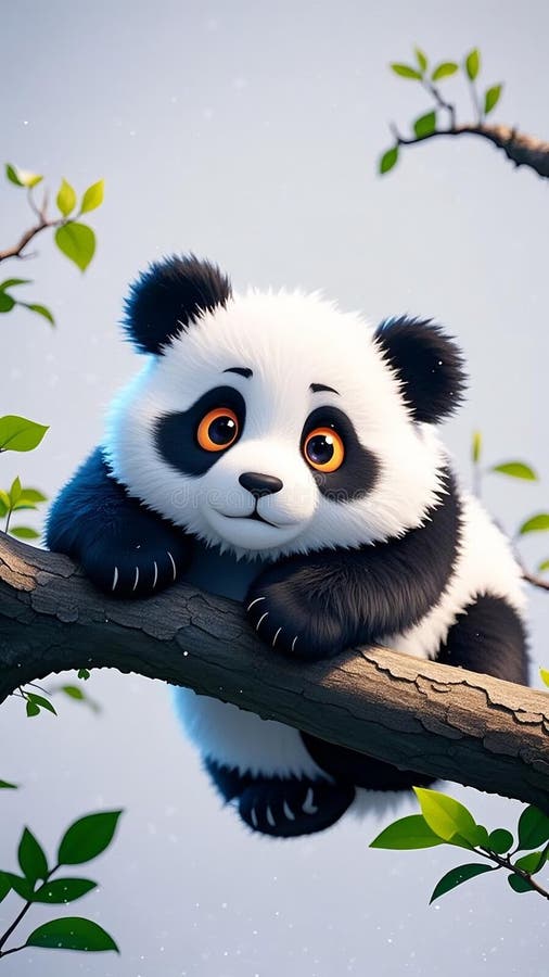 A Cute Panda Lying on a Tree Branch IPhone Wallpaper Stock Illustration ...