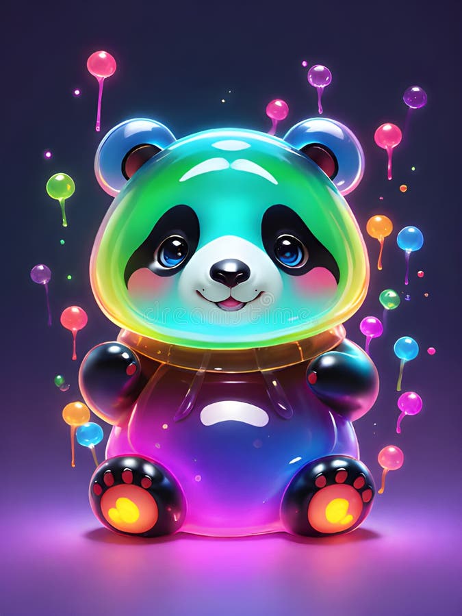 Cute Panda in the Neon Light Stock Illustration - Illustration of ...