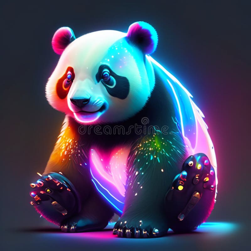 Cute Panda in Neon Light. 3d Render Illustration Stock Illustration ...