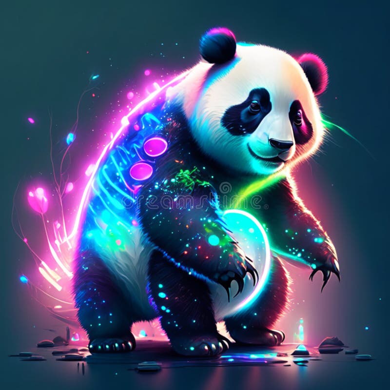Panda in Neon Light. 3d Rendering. 3d Illustration Stock Illustration ...