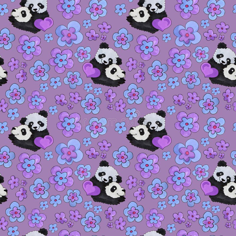 Cute Panda Pattern. Background for Web and Print Purpose with Flowers ...