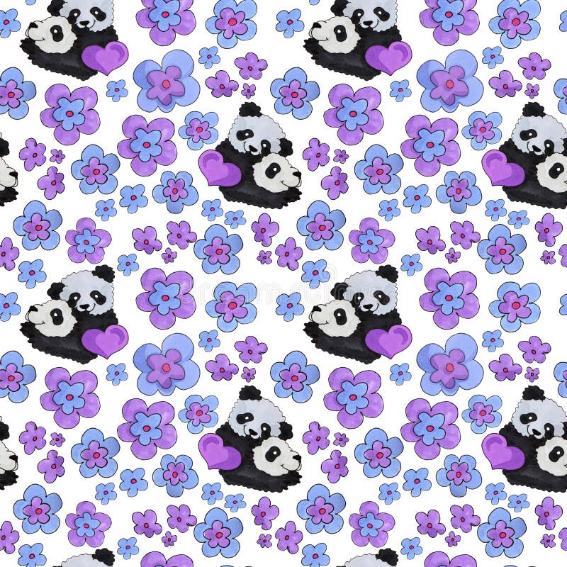 Cute Panda Pattern. Background for Web and Print Purpose with Flowers ...