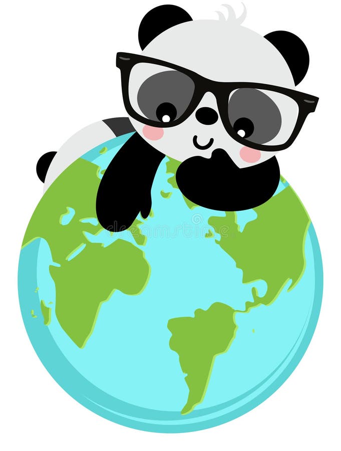 Cute Panda on the Planet World Stock Vector - Illustration of lovely ...