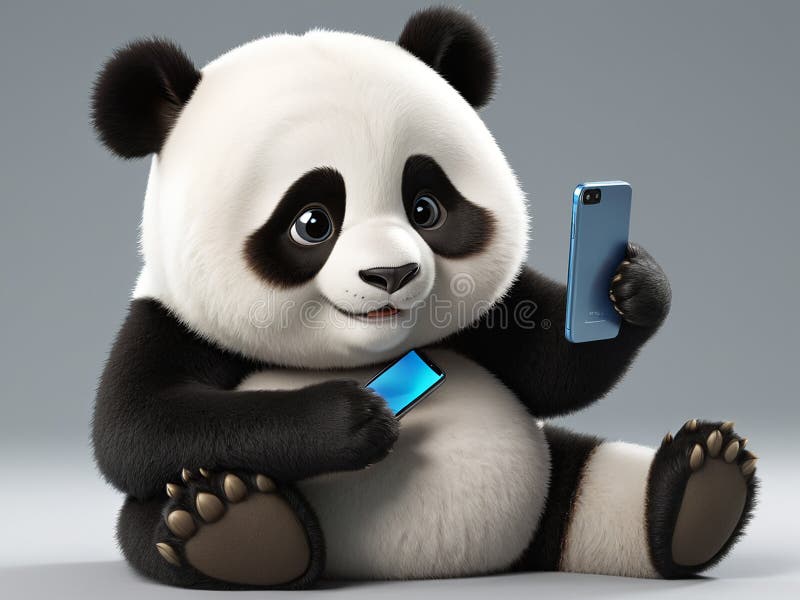 Cute Panda Play with a Smartphone, Character - Generated by Ai Stock ...