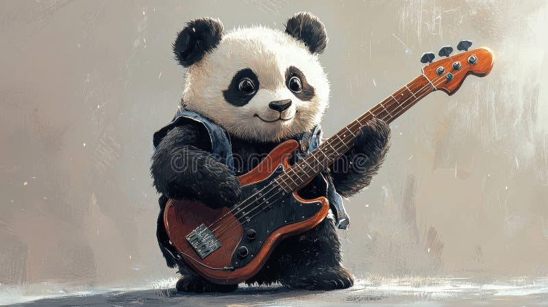 Cute Panda Playing Bass stock illustration. Illustration of furry ...