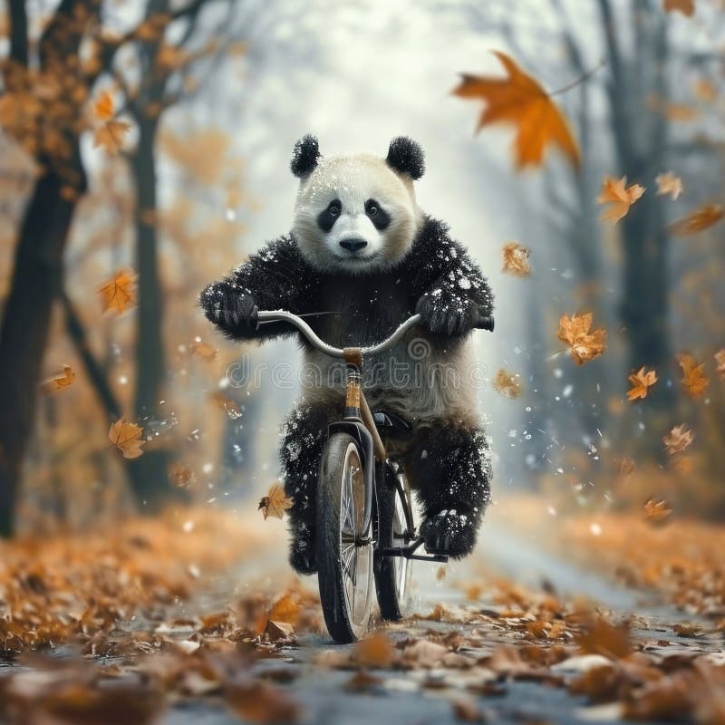 A Cute Panda Playing Bicycle on Road Stock Illustration - Illustration ...