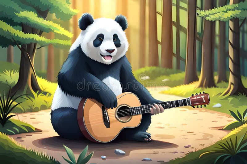 Panda playing guitar stock illustration. Illustration of design - 275625652