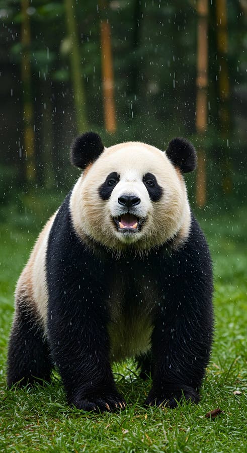Adorable Panda Enjoying Rain in Nature Stock Image - Image of bliss ...