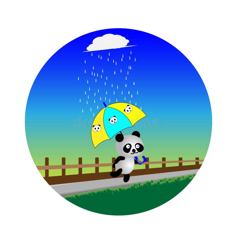 Cute Panda Playing in the Rain Stock Illustration - Illustration of ...