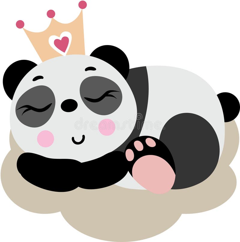 Cute Panda Princess Sleeping with a Crown on Her Head Stock ...