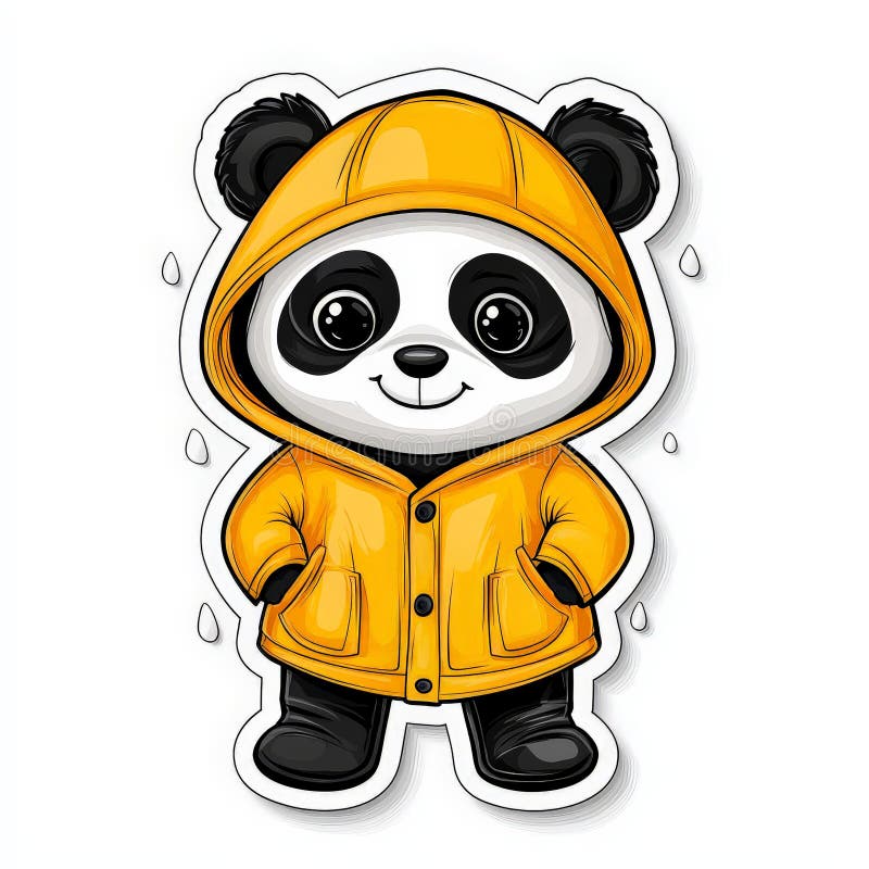Cute Panda in Raincoat Vector Sticker Design Stock Illustration ...