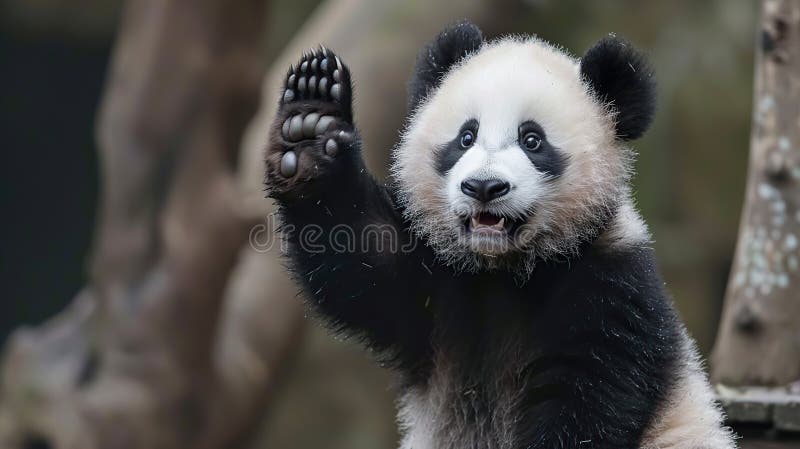 A Cute Panda Raising Hand . Generative Ai Stock Illustration ...