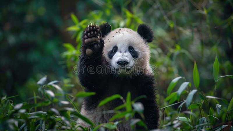 A Cute Panda Raising Hand . Generative Ai Stock Illustration ...