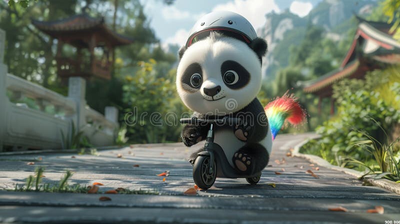 Cute Panda Riding a Scooter Stock Illustration - Illustration of ...