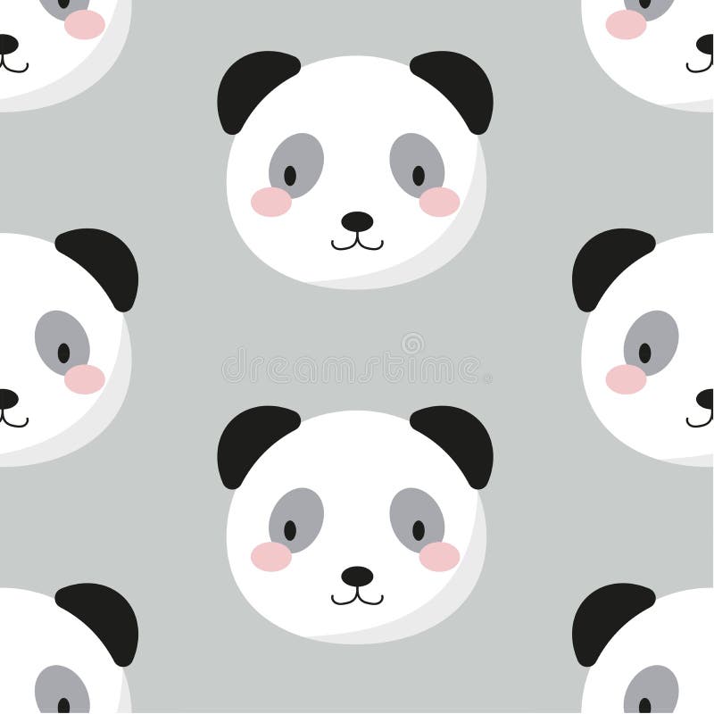 Cute Panda Seamless Pattern, Bear Muzzle. Cartoon Doodle Vector ...