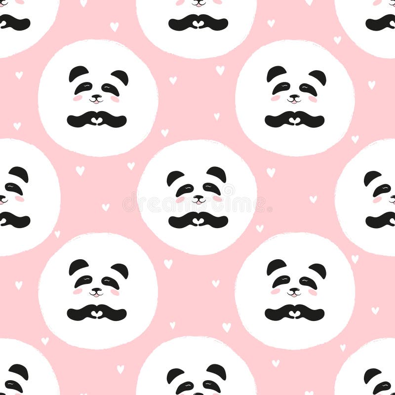Cute Panda Seamless Pattern for Kids. Vector Polka Dot Pink ...
