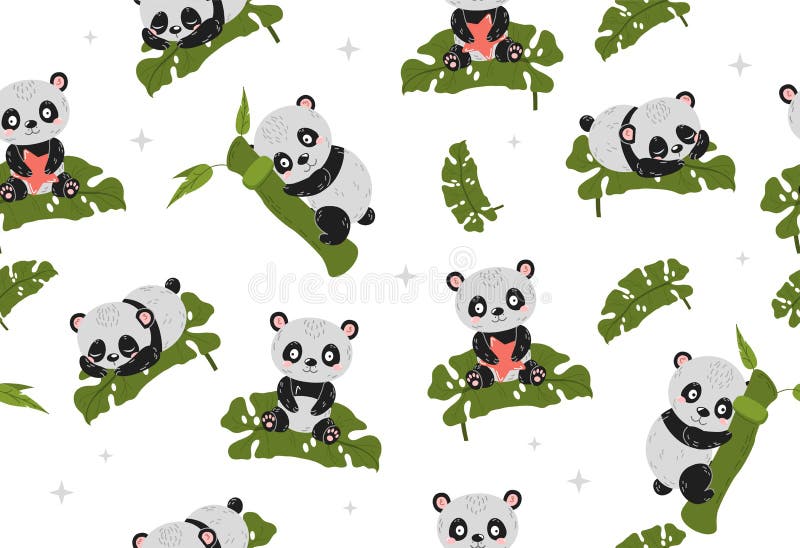 Cute Panda Seamless Pattern Stock Illustration - Illustration of face ...