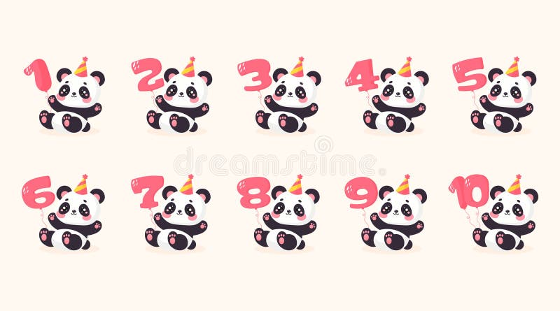 Cute Panda Set with Anniversary Numbers 1 To 10 Flat Vector ...