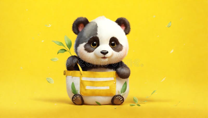 Cute Panda in a Shopping Bag with Green Leaves. AI Generated Stock ...