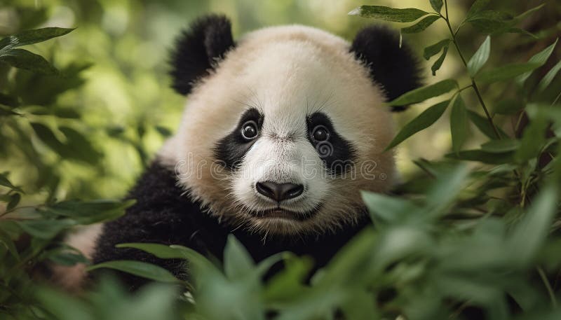 Cute Panda Sitting in Bamboo Forest, Looking at Camera Generated by AI ...