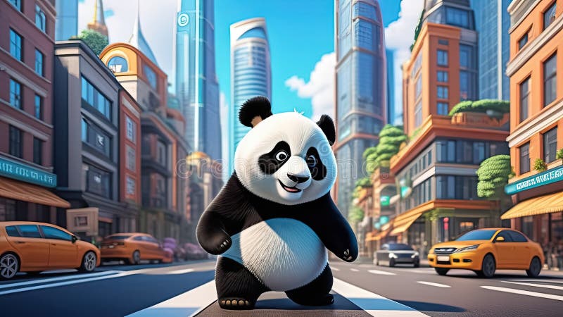 Cute Panda Sitting on a City Street. Generative AI Stock Illustration ...