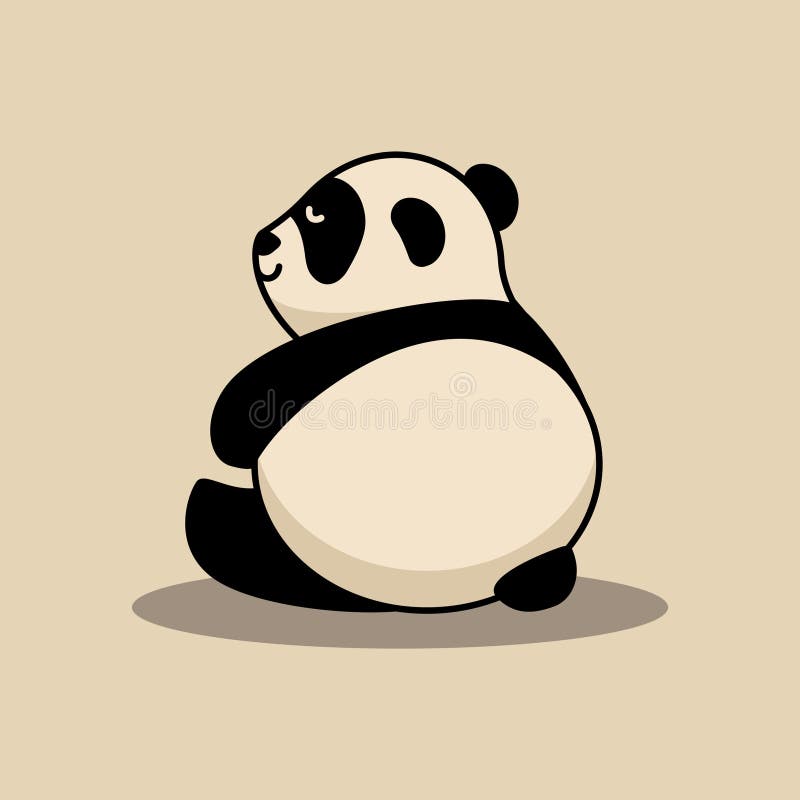 Cute Panda is Sitting with His Back. Simple Flat Icon in Retro Style ...