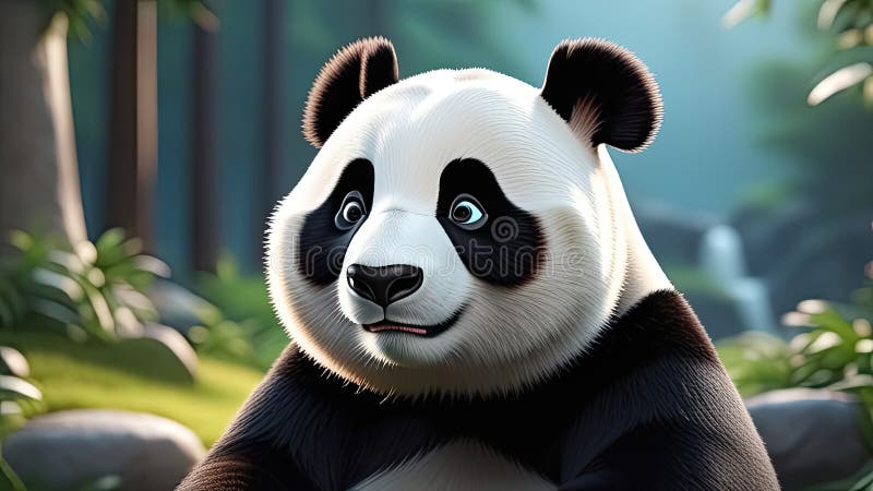 Cute Panda Sitting in the Jungle. Generative AI Stock Illustration ...