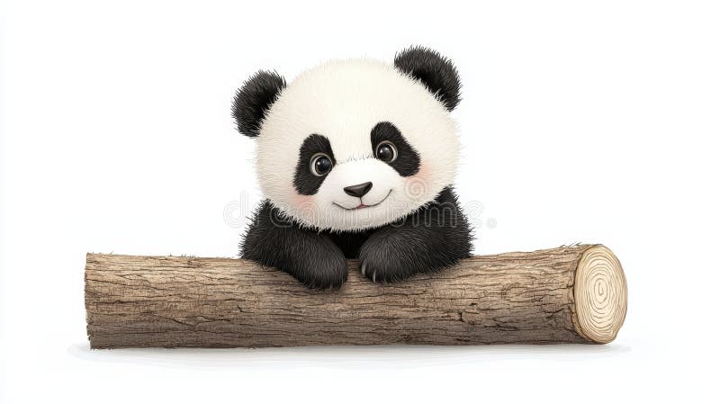 Cute Panda Sitting on a Log White Isolate Background Stock Illustration ...