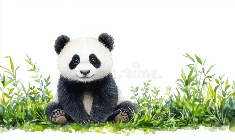 Cute Panda Sitting in Lush Green Grass with a Friendly Expression Stock ...