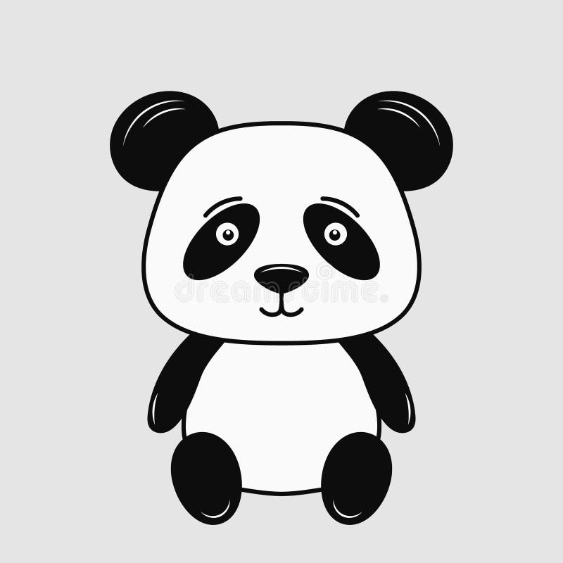 Cute Panda Sitting. Simple Black and White Vector Illustration Stock ...