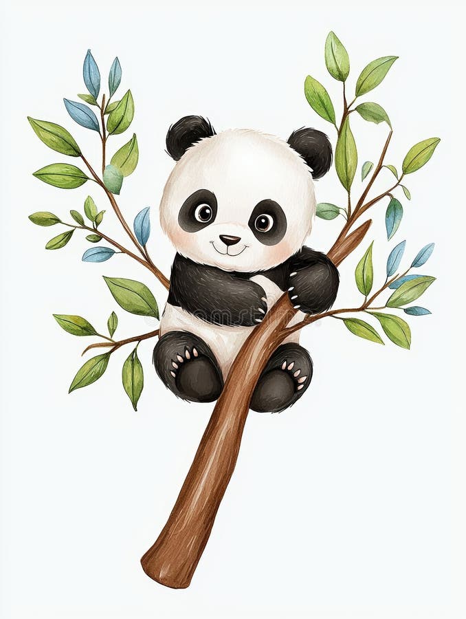 Cute Panda Sitting in a Tree Branch Stock Illustration - Illustration ...