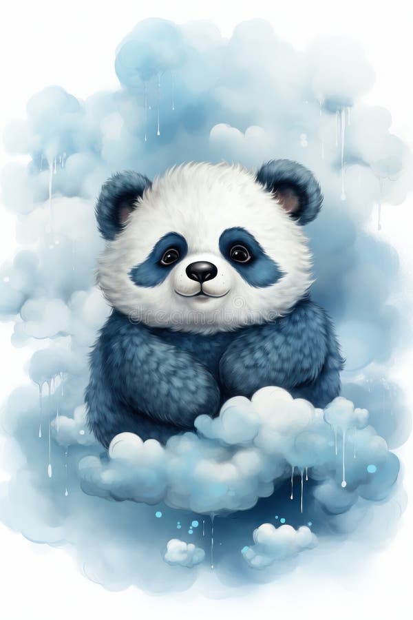 Cute Panda Sleeping on a Cloud Watercolor Drawing. Generative AI Stock ...