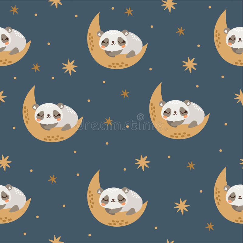 Cute Panda Sleeping on the Moon. Night Sky and Stars Stock Vector ...