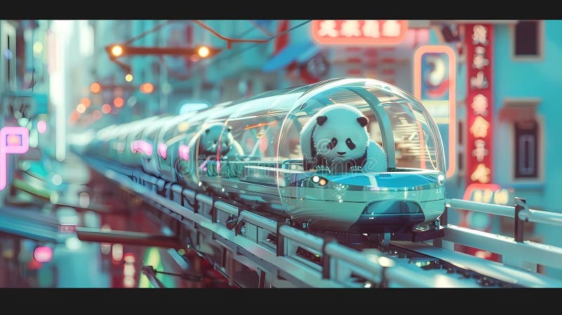 Cute Panda in a Train at Night, Generative AI Illustrations Stock ...