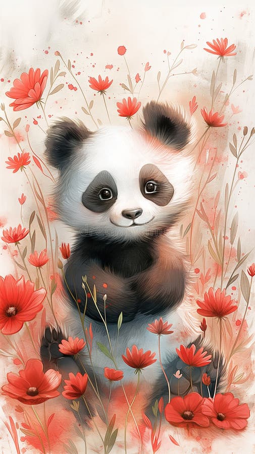 Cute Panda Watercolor Drawing Stock Image - Image of little, outline ...