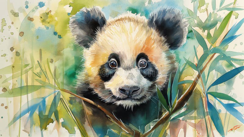 Cute Panda Watercolor Drawing Stock Photo - Image of bear, face: 357178280