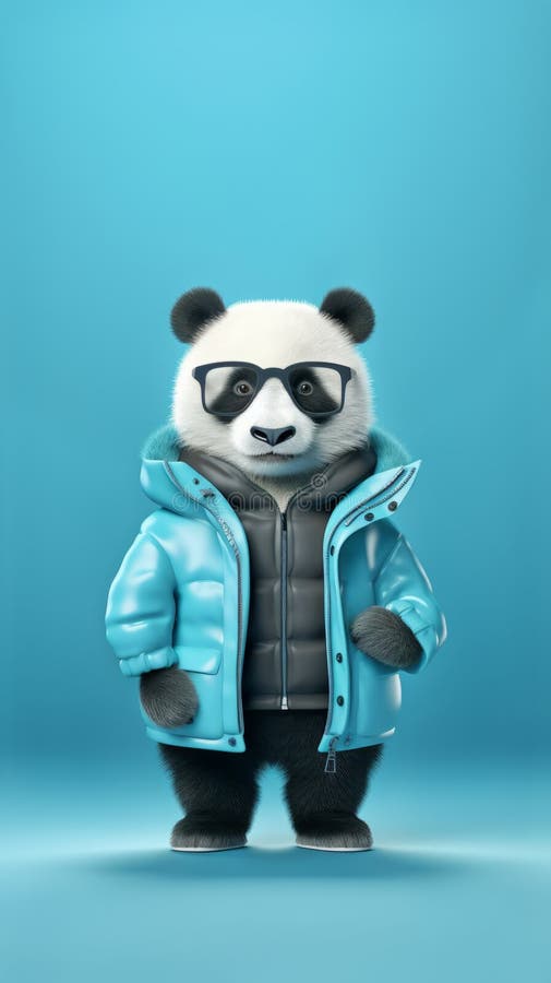Cute Panda Wearing Clothes and Glasses. Isolated on a Blue Background ...