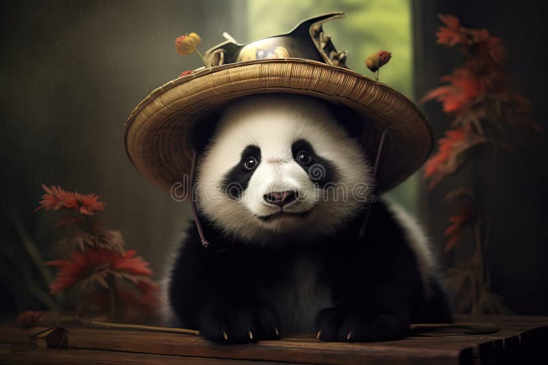 Cute panda wearing a hat stock illustration. Illustration of isolated ...