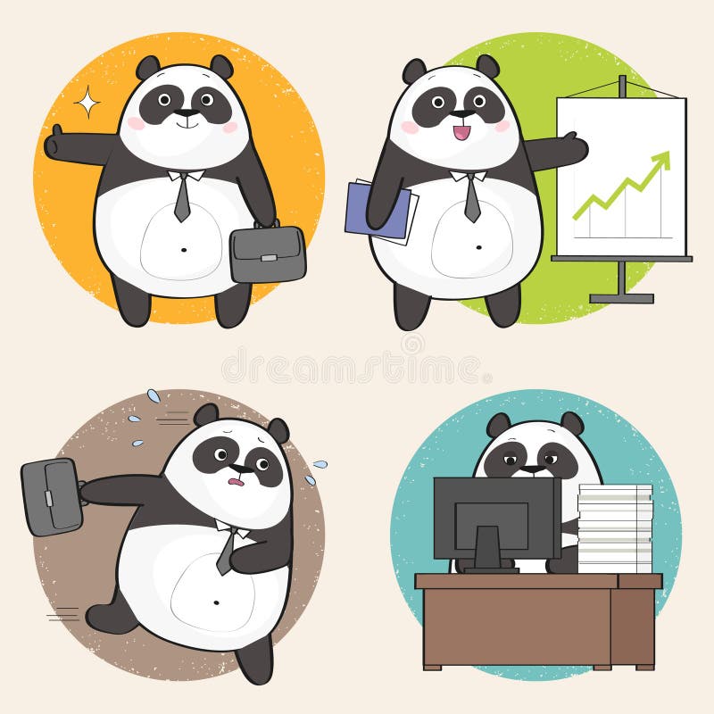 Cute panda at work stock vector. Illustration of presentation - 84589741