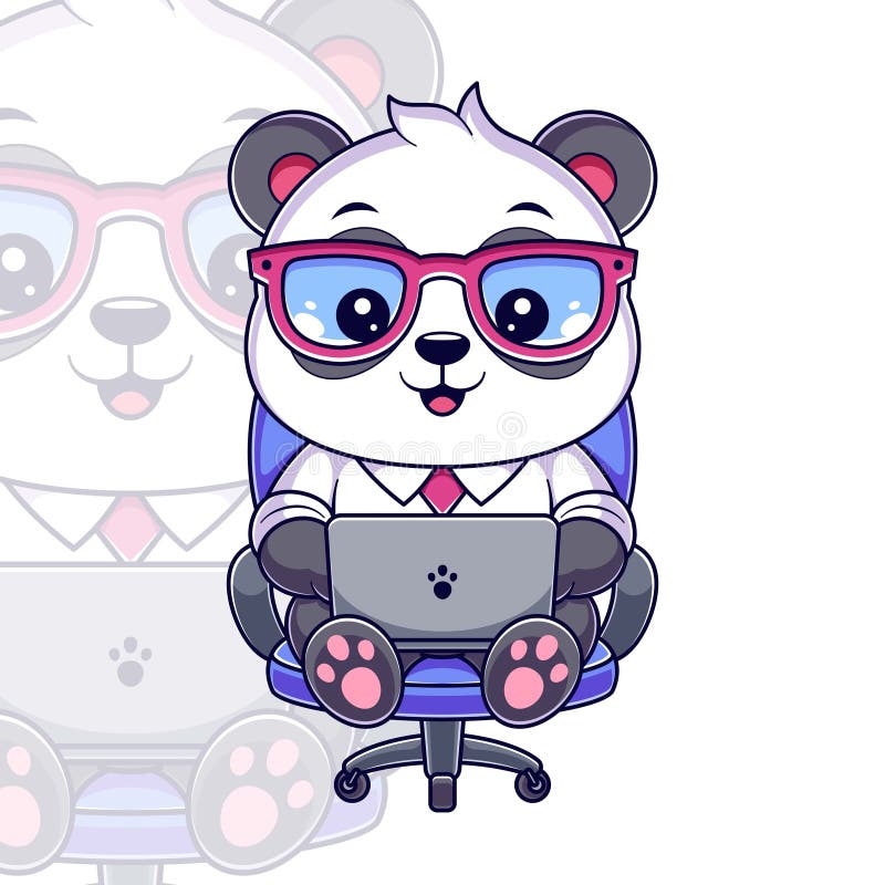 Cute Panda is Working in Front of a Laptop Stock Vector - Illustration ...