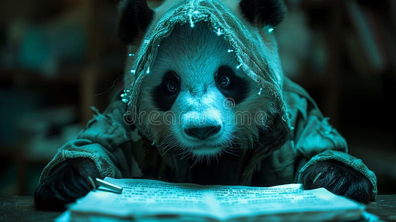 A Cute Panda Working on a Laptop Computer Stock Photo - Image of desk ...