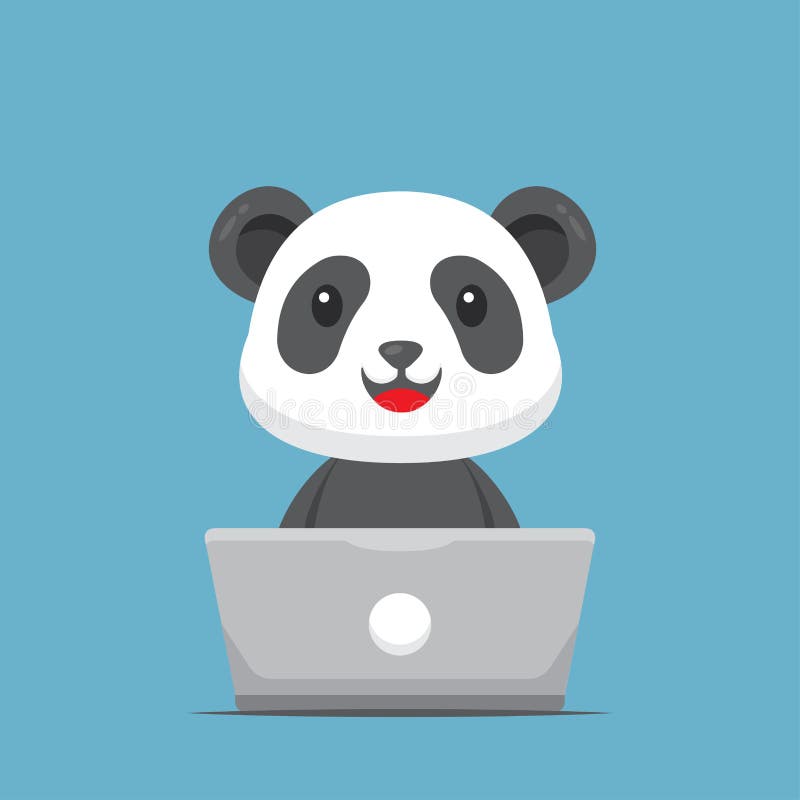 Cute Panda Working with Laptop Stock Vector - Illustration of funny ...