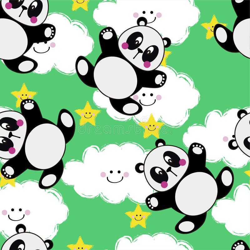 Cute Pandas and Stars Kids Pattern Seamless Stock Illustration ...